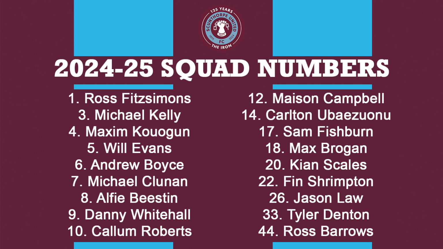 Iron squad numbers confirmed ahead of the 2024-25 season | Scunthorpe ...